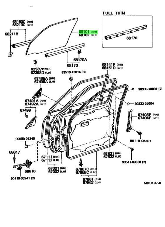 Buy Genuine Toyota 6811160160 (68111-60160) Glass Sub-Assy, Front Door ...