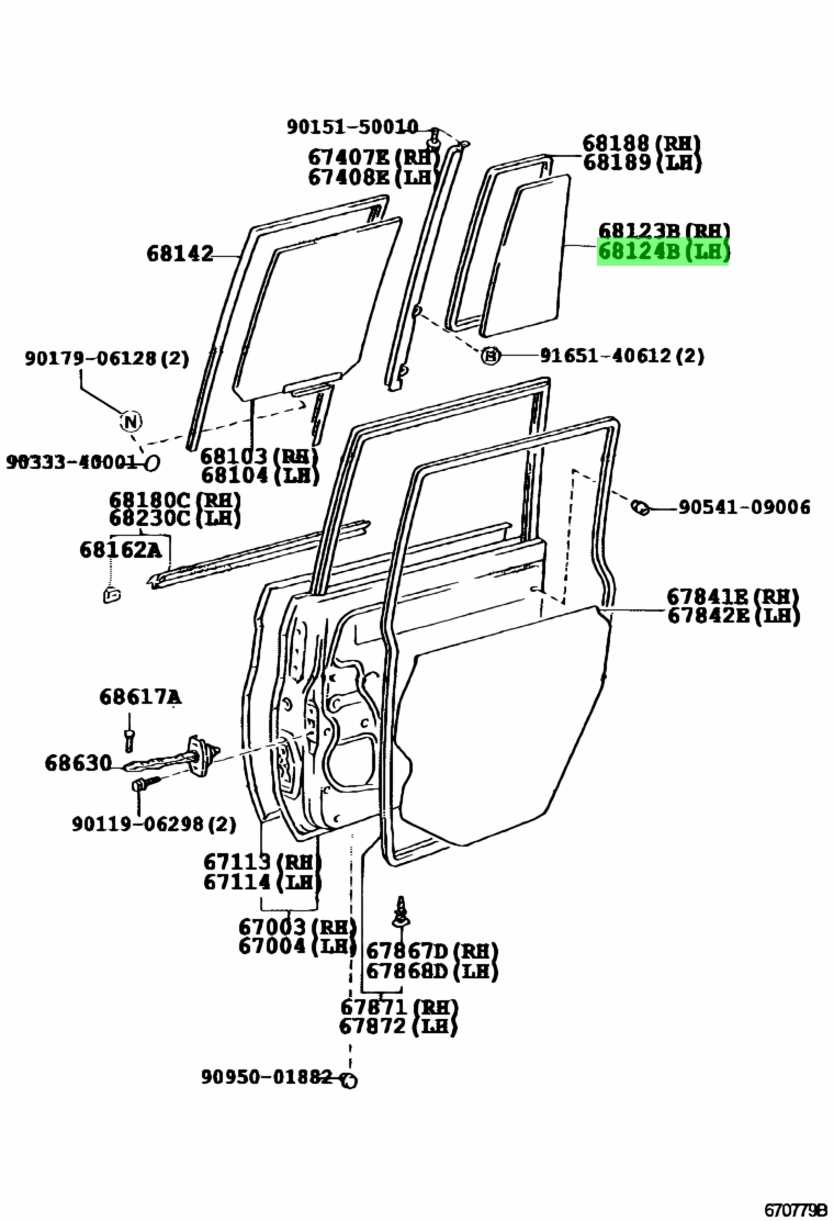 Купить Toyota 6812460060 (68124-60060) Glass, Rear Door Quarter Window ...