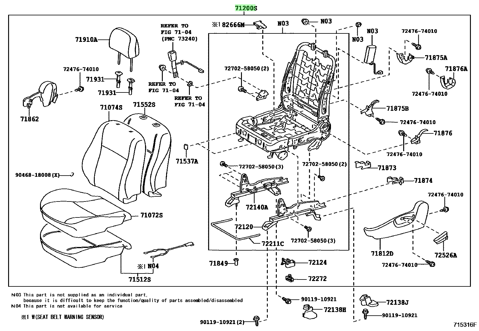 Buy Genuine Toyota 7120012U61B0 (71200-12U61-B0) Seat Assy, Front Lh ...