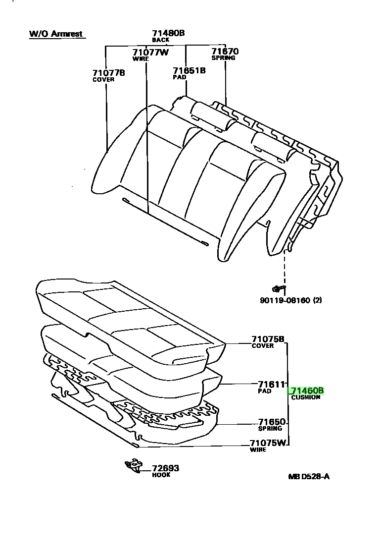 Buy Genuine Toyota 715602004005 (71560-20040-05) Cushion Assy, Rear ...