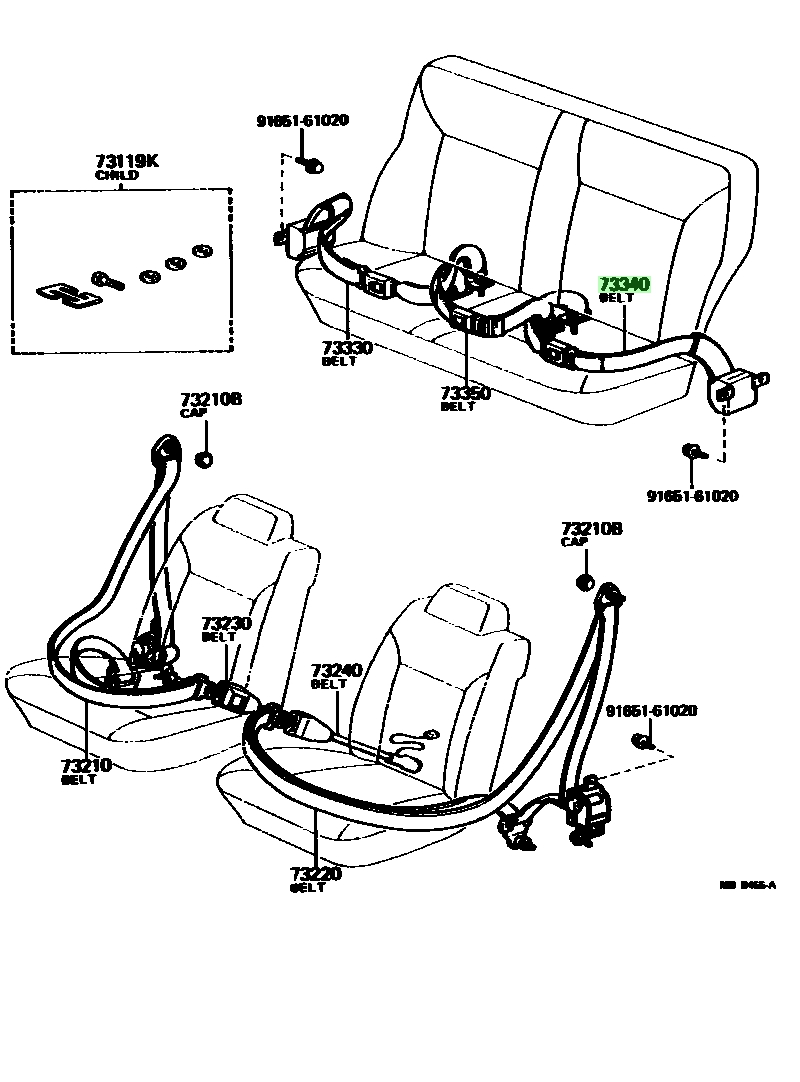 Buy Genuine Toyota 733402007002 (73340-20070-02) Belt Assy, Rear Seat ...