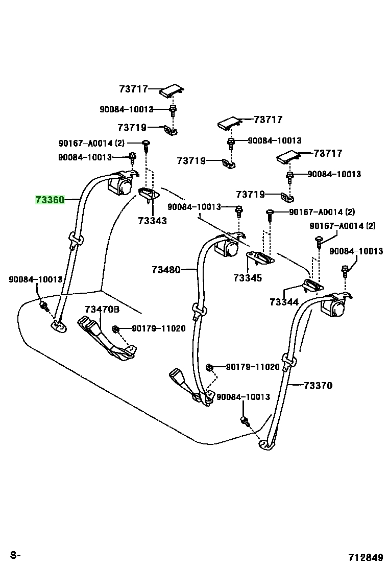 Buy Genuine Toyota 73360AA090A0 (73360-AA090-A0) Belt Assy, Rear Seat 3 ...