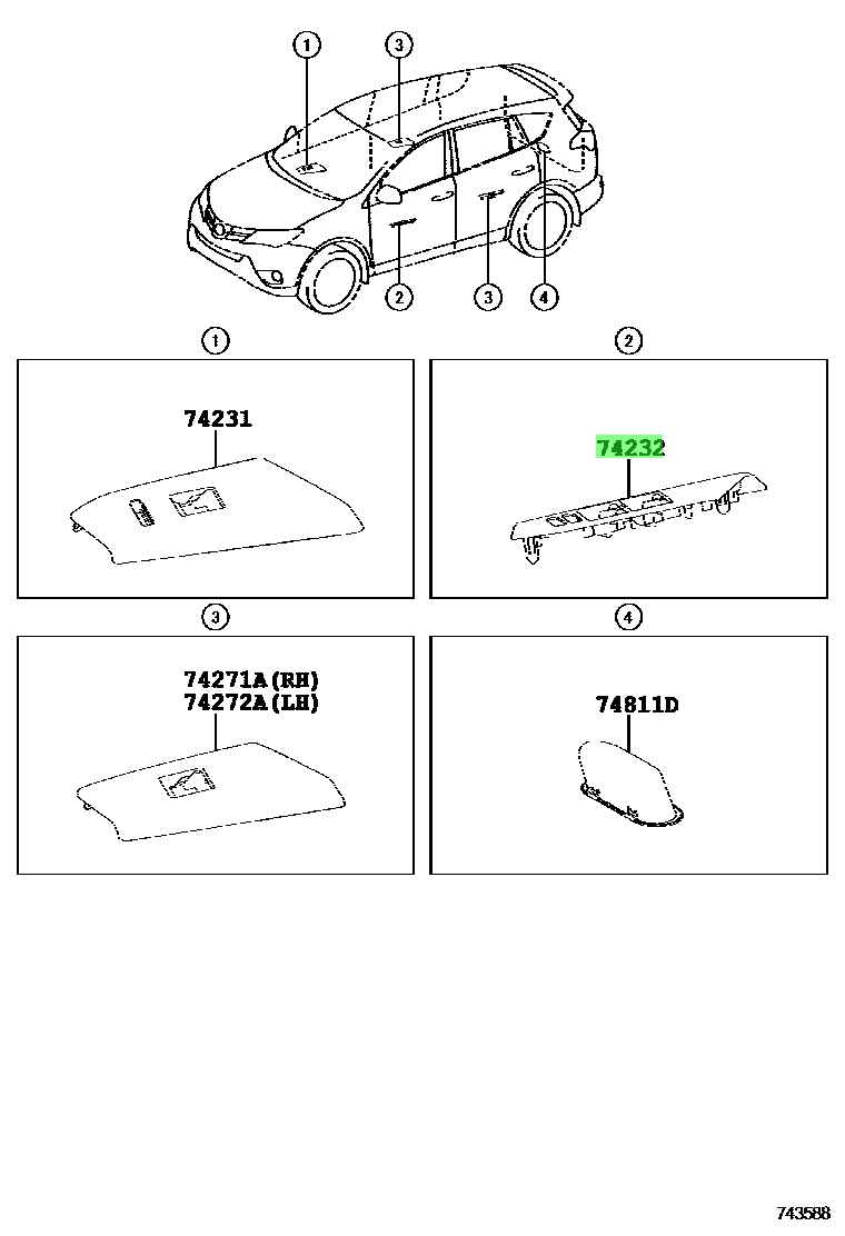 Buy Genuine Toyota 742320R060 (74232-0R060) Panel, Front Armrest Base ...