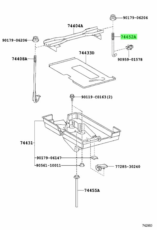 Buy Genuine Toyota 7445230010 (74452-30010) Bolt, Battery Clamp, No.2 ...