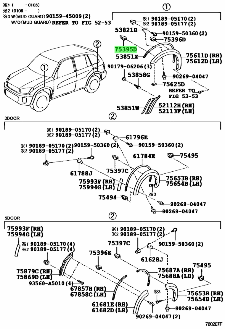 Buy Genuine Toyota 7539542020 (75395-42020) Clip, Outside Moulding, No ...
