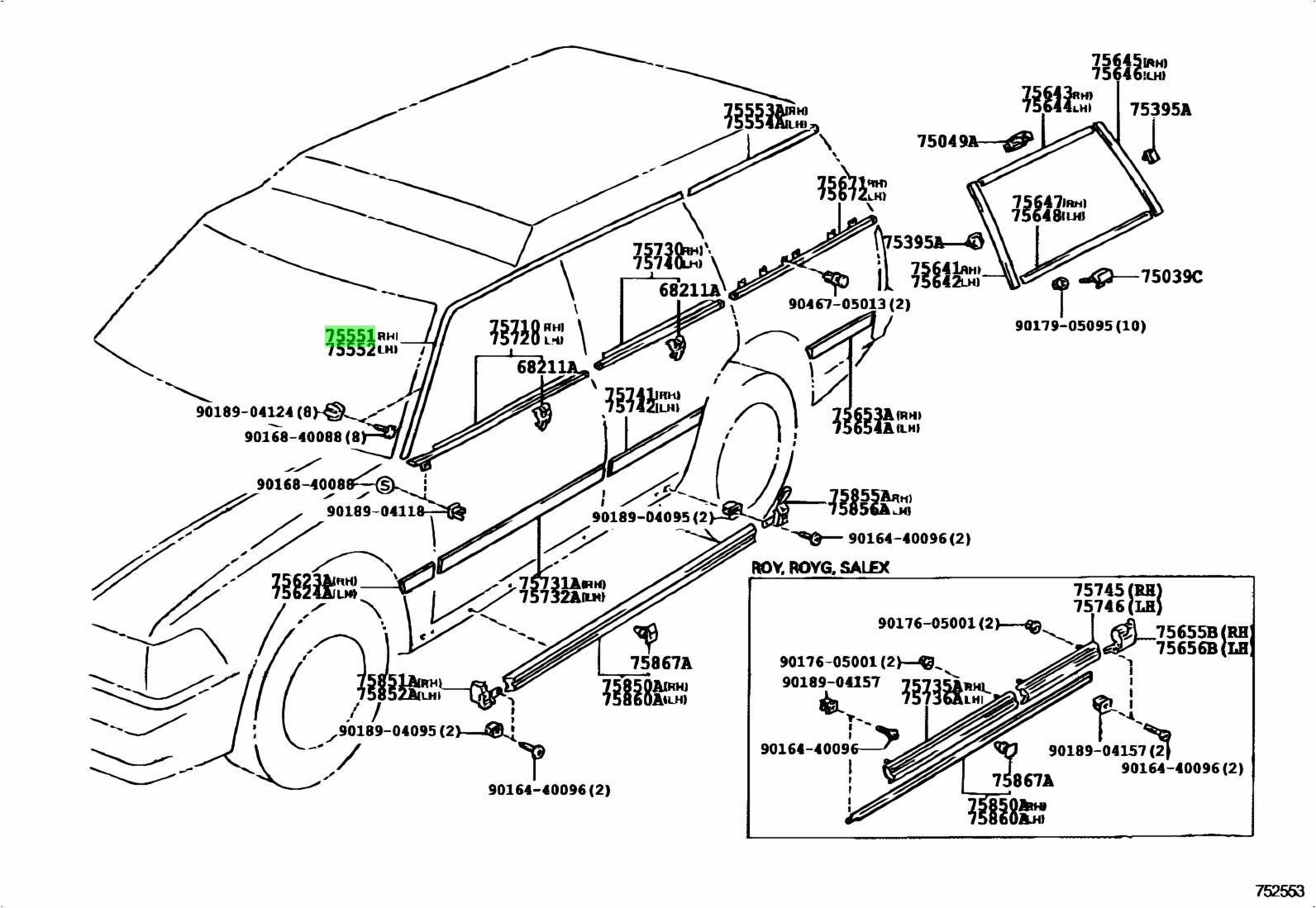 Buy Genuine Toyota 7550530160 (75505-30160) Moulding, Roof Drip Side ...