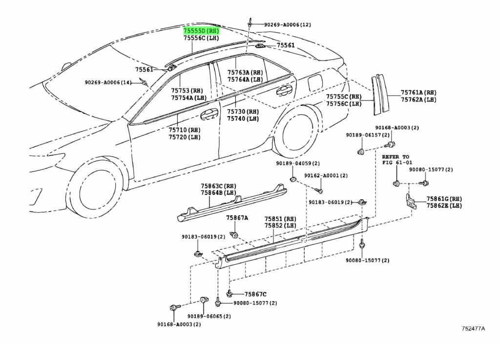 Buy Genuine Toyota 7555506080 (75555-06080) Moulding, Roof Drip Side ...