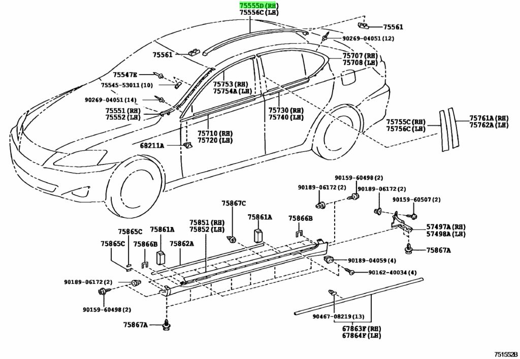 Buy Genuine Toyota 7555553050A0 (75555-53050-A0) Moulding, Roof Drip ...