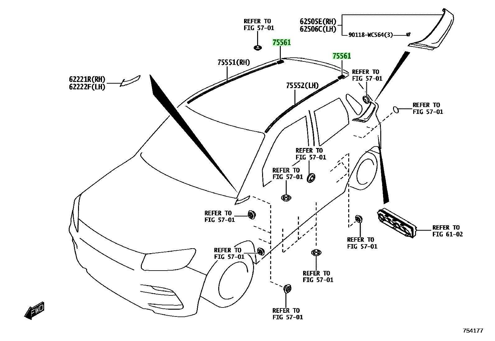 Buy Genuine Toyota 75561WC003 (75561-WC003) Clip, Roof Drip Side Finish ...