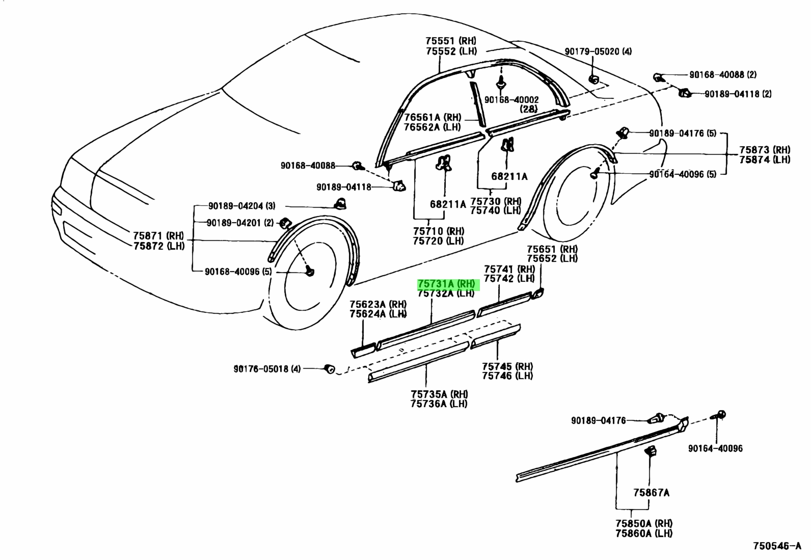 Buy Genuine Toyota 7573130421B0 (75731-30421-B0) Moulding, Front Door ...