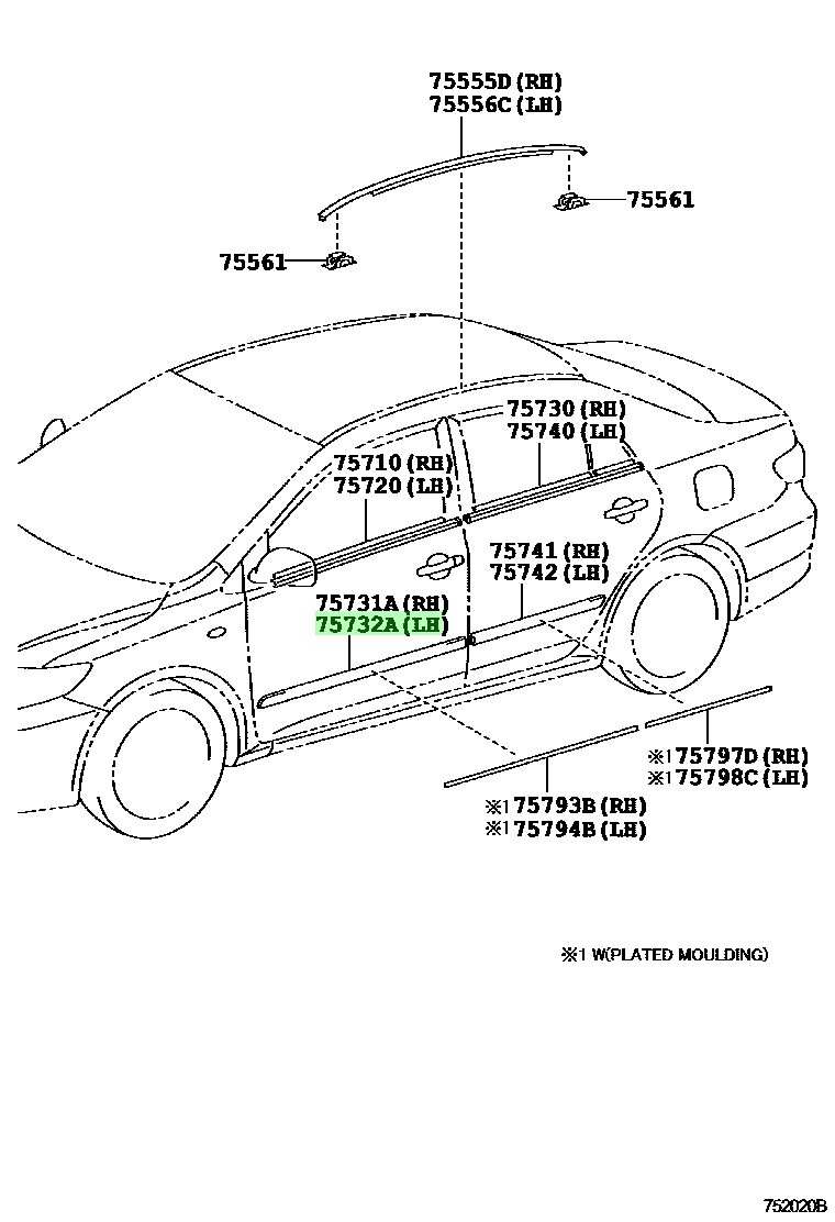 Buy Genuine Toyota 7573202919 (75732-02919) Moulding, Front Door ...