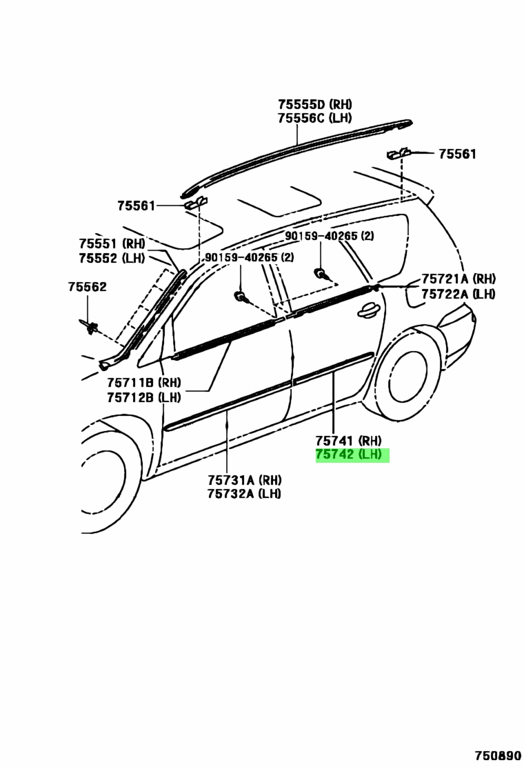 Buy Genuine Toyota 7574244020B1 (75742-44020-B1) Moulding, Rear Door ...