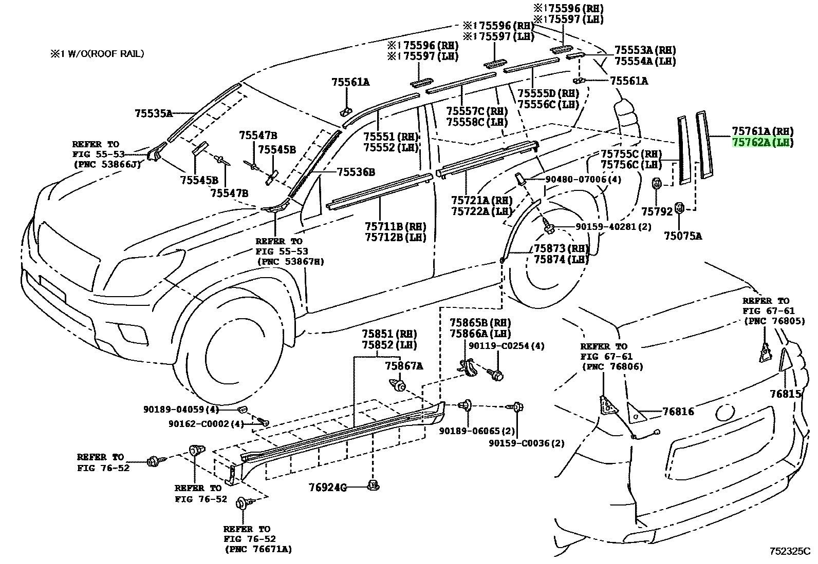 Buy Genuine Toyota 757620G020 (75762-0G020) Moulding, Rear Door Window ...