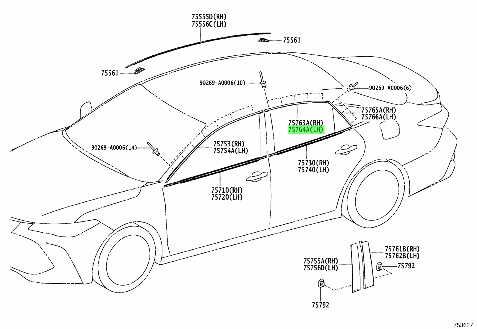 Buy Genuine Toyota 7576407030 (75764-07030) Moulding, Rear Door Window ...