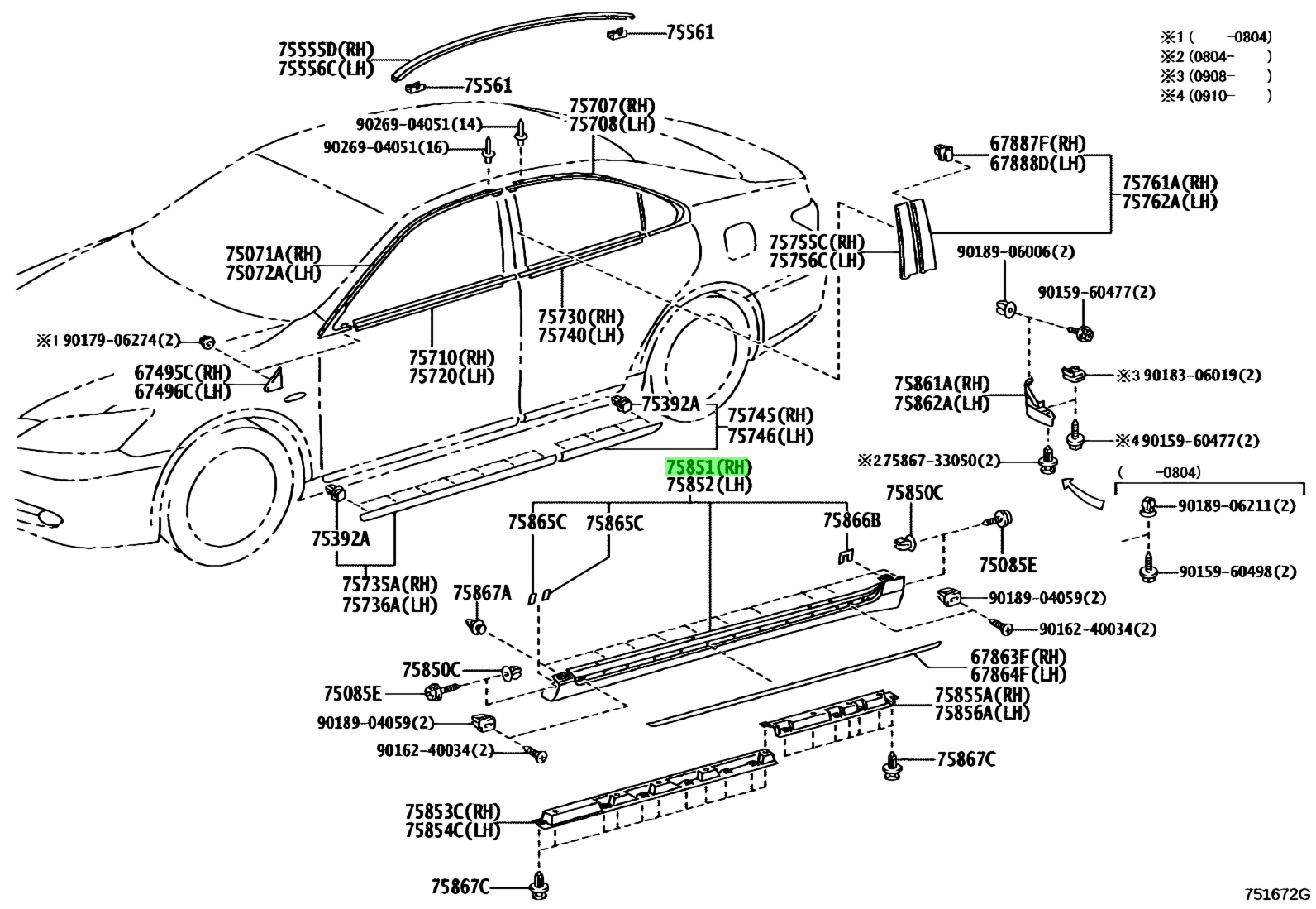 Buy Genuine Toyota 7585133904D0 (75851-33904-D0) Moulding, Rocker Panel ...