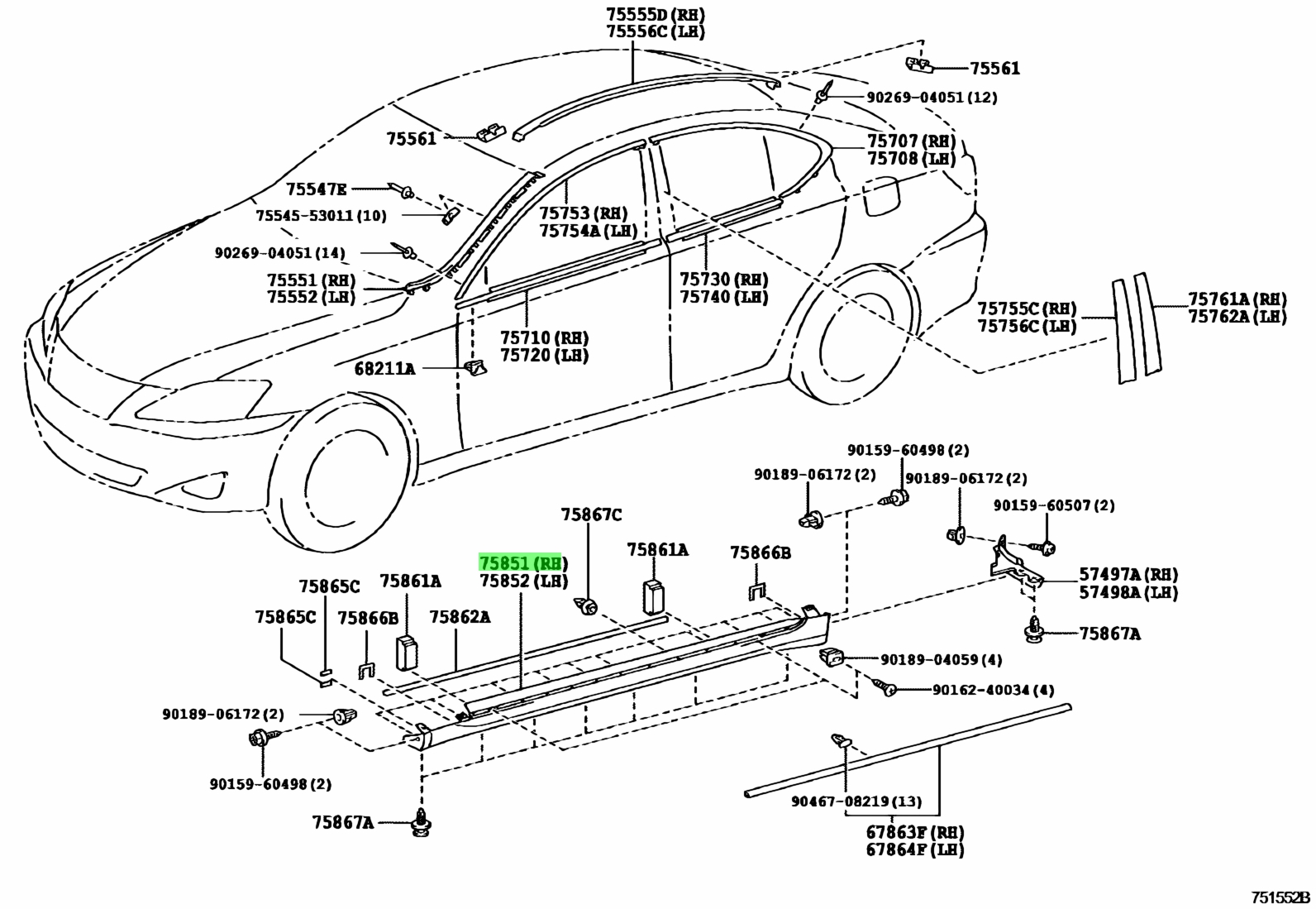 Buy Genuine Toyota 7585153903 (75851-53903) Moulding, Rocker Panel, Rh ...