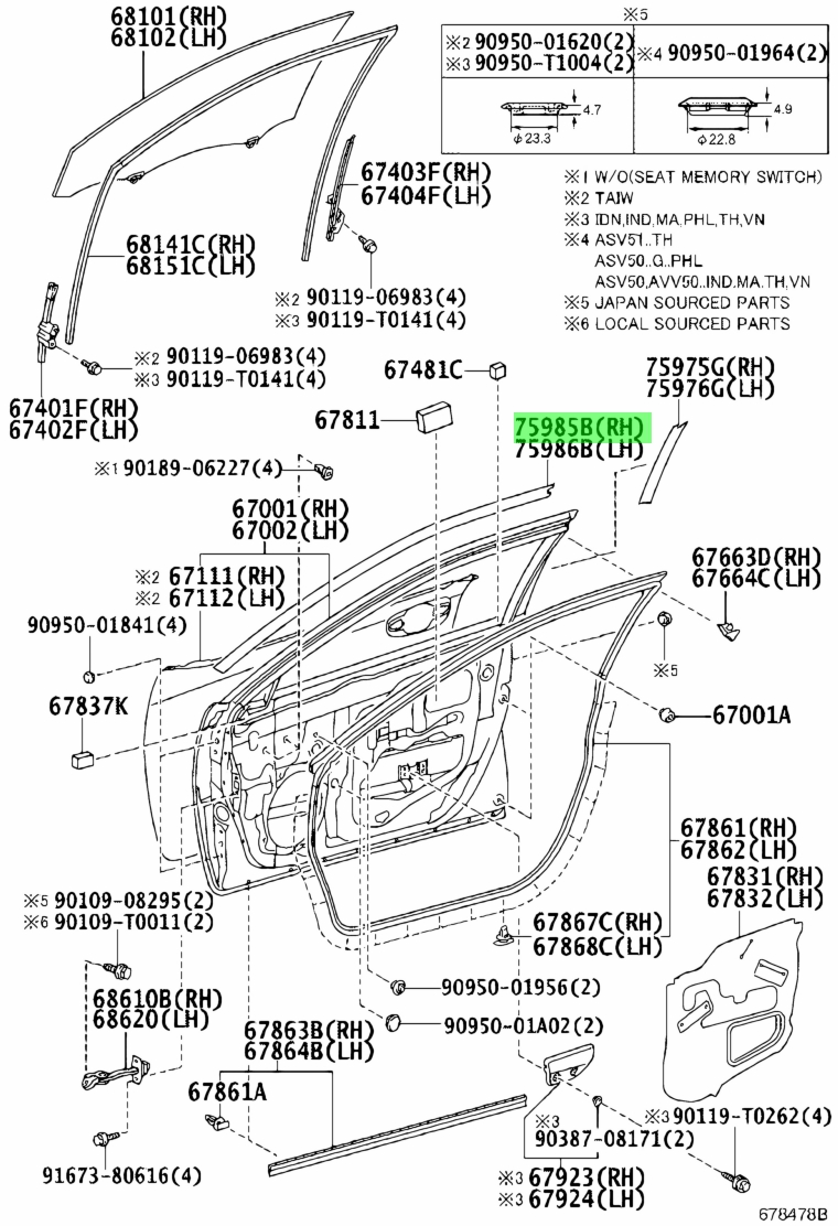 Buy Genuine Toyota 7598506090 (75985-06090) Stripe, Front Door, No.3 Rh ...