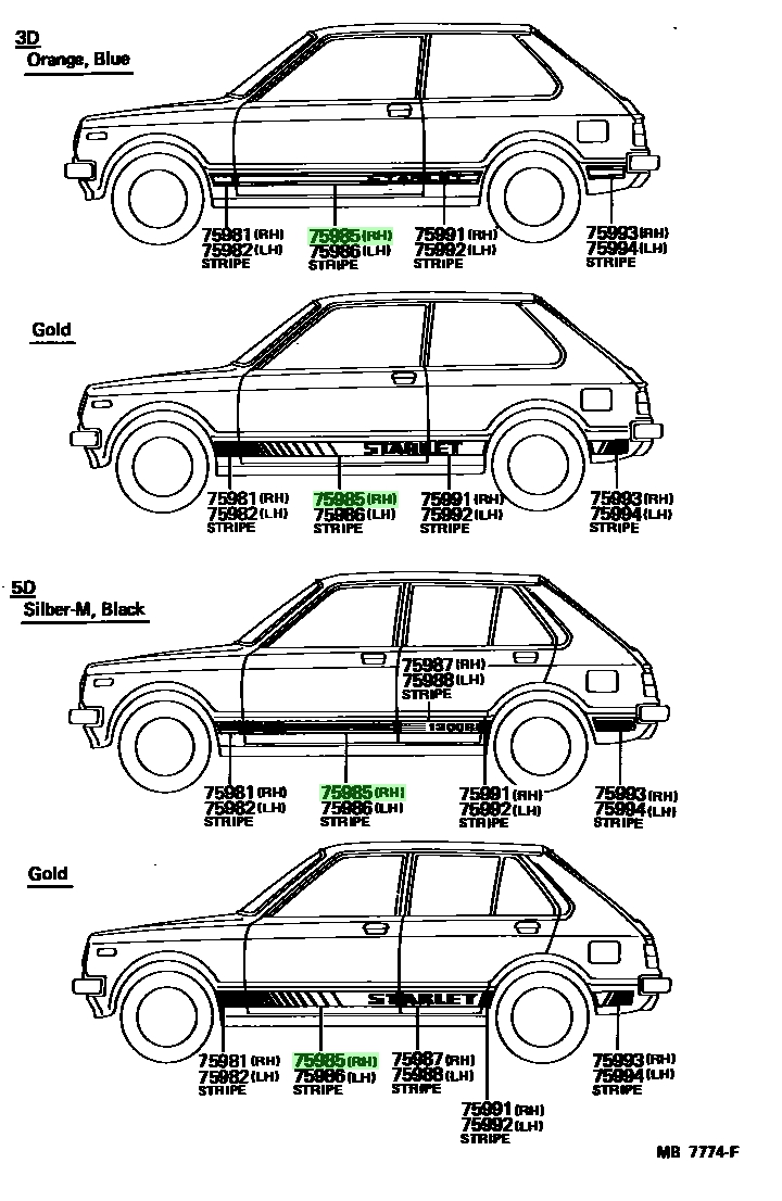 Buy Genuine Toyota 7598510070 (75985-10070) Stripe, Front Door, Rh ...