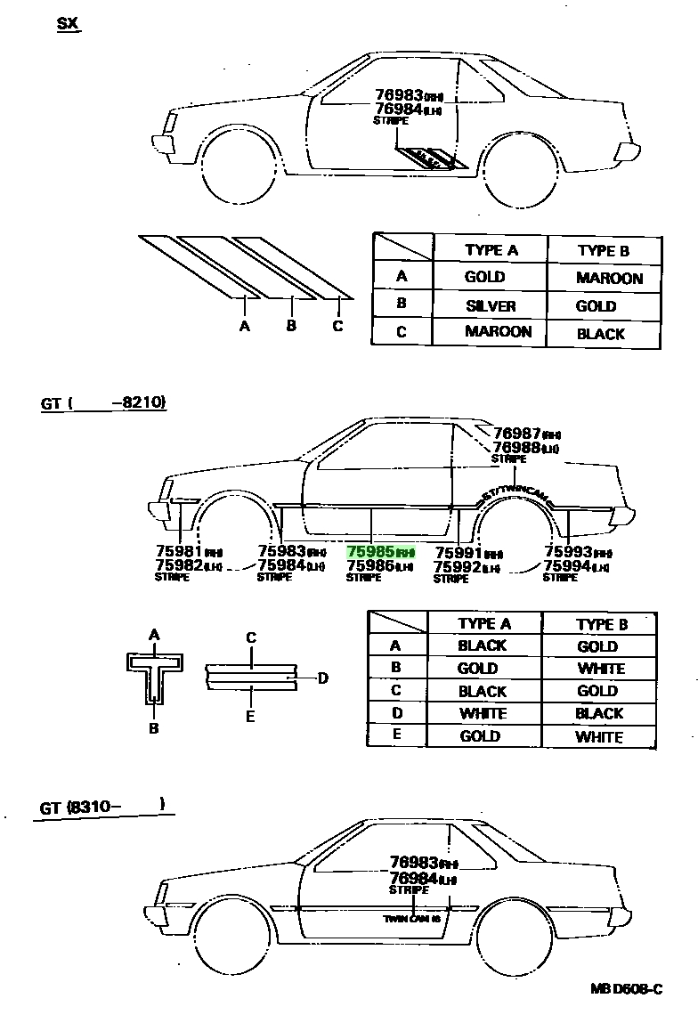 Buy Genuine Toyota 7598591D0109 (75985-91D01-09) Stripe, Front Door, Rh ...