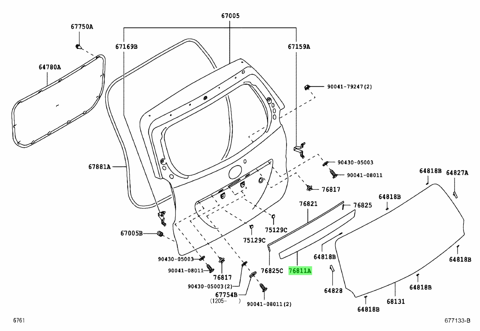 Buy Genuine Toyota 76811BZ231 (76811-BZ231) Garnish, Back Door, Outside ...