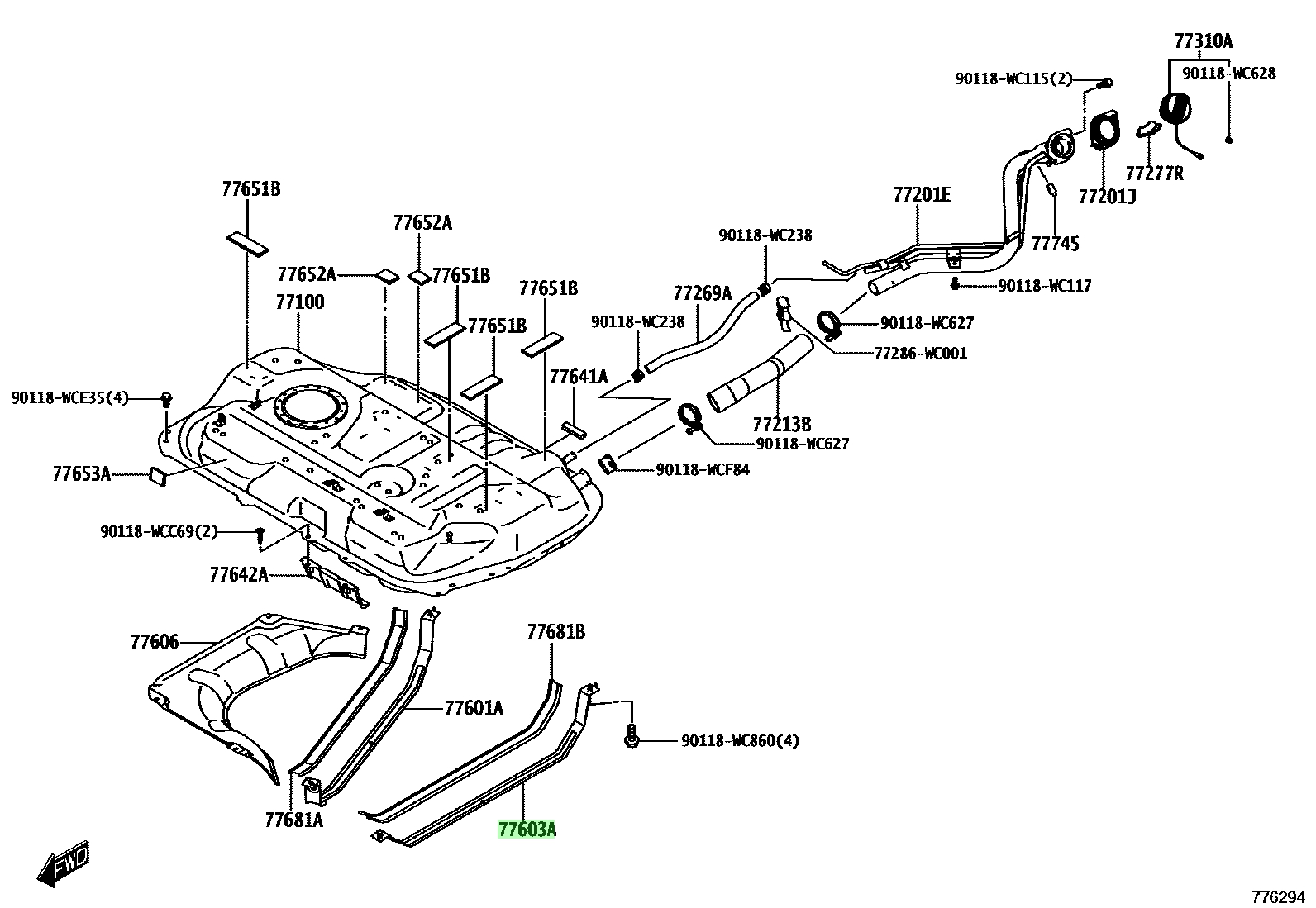 Buy Genuine Toyota 77602WC003 (77602-WC003) Band Sub-Assy, Fuel Tank ...