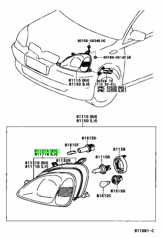 Buy Genuine Toyota 8113052110 (81130-52110) Unit, Headlamp, Rh for ...