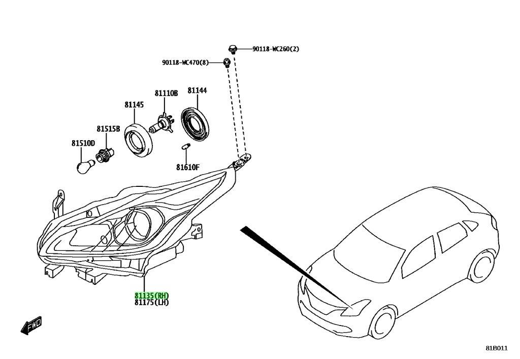 Buy Genuine Toyota 81130WC015 (81130-WC015) Unit Assy, Headlamp, Rh for ...