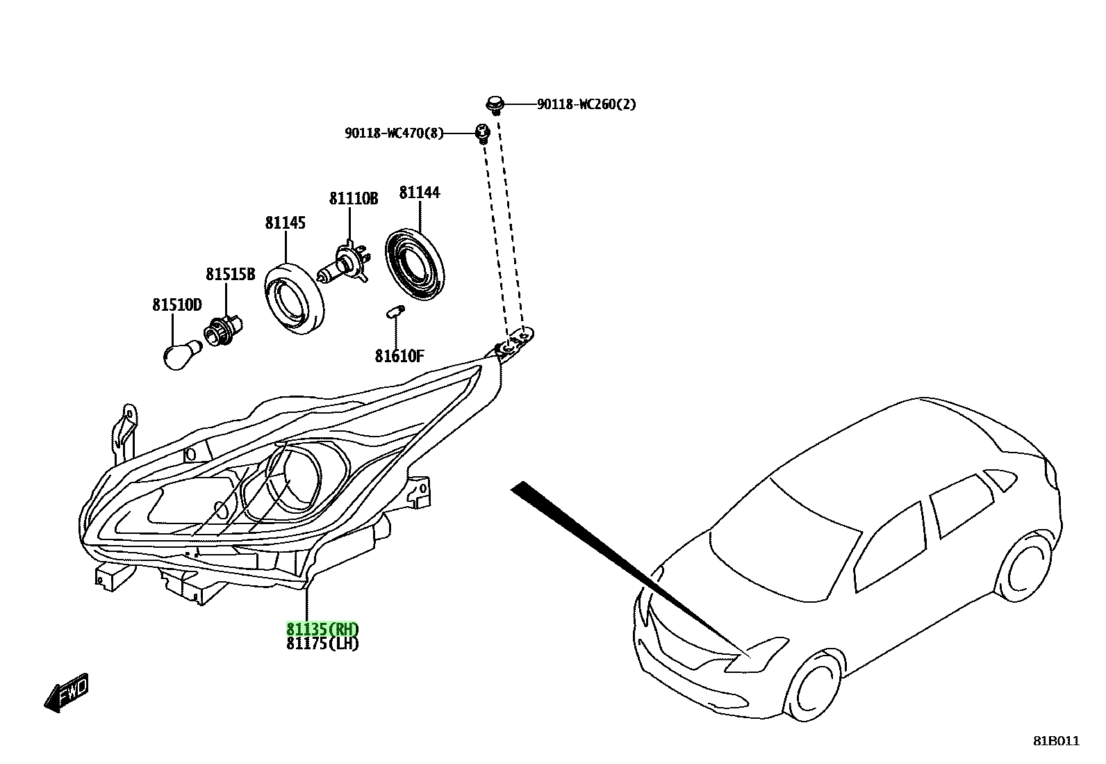 Buy Genuine Toyota 81130WC015 (81130-WC015) Unit Assy, Headlamp, Rh for ...