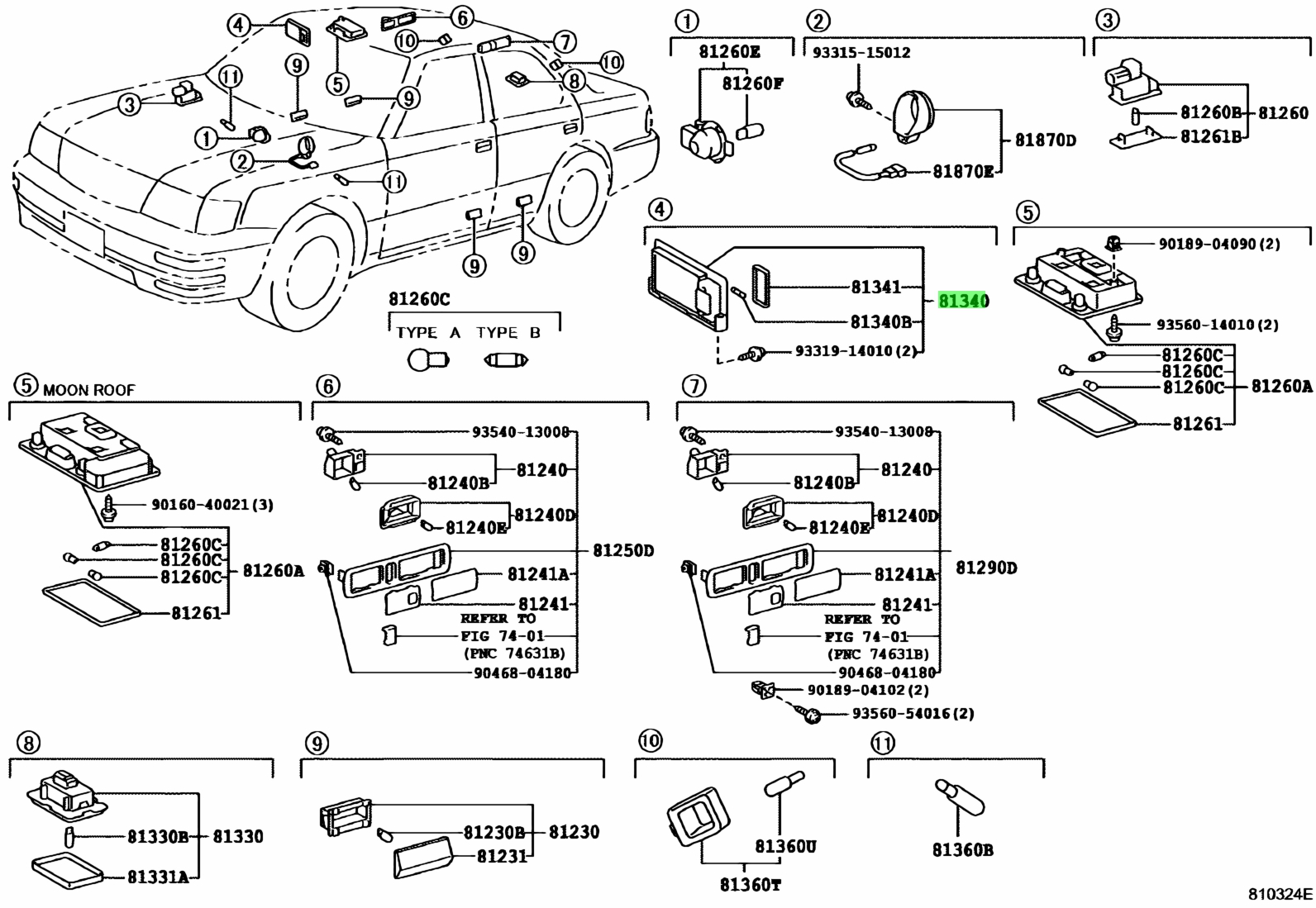 Купить Toyota 8134050110G0 (81340-50110-G0) Светильник Салона для Lexus ...
