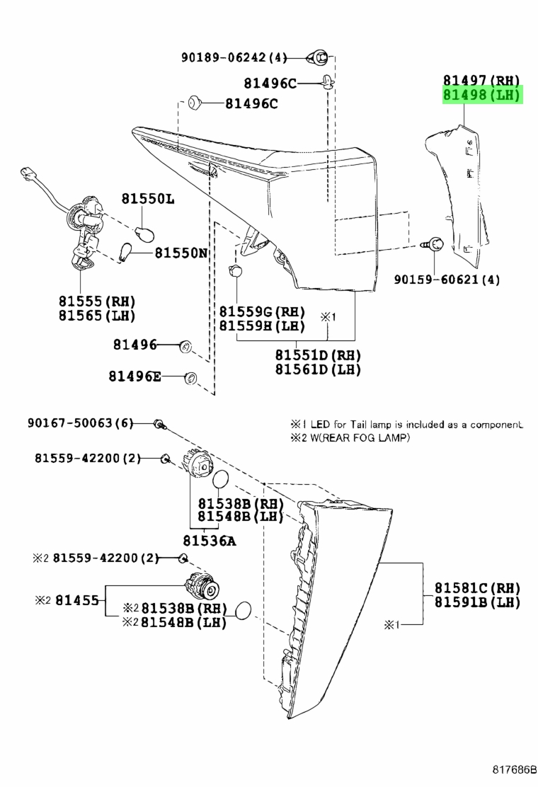 Buy Genuine Toyota 8149847020 (81498-47020) Cover, Rear Combination ...