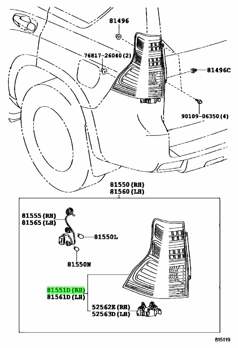 Buy Genuine Toyota 8155160B50 (81551-60B50) Lens & Body, Rear ...
