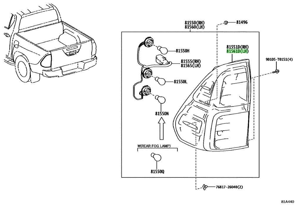 Buy Genuine Toyota 815610K451 (81561-0K451) Lens & Body, Rear ...