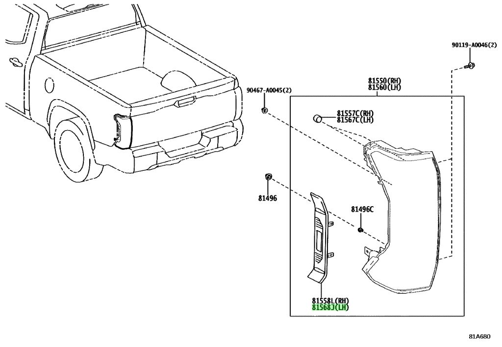 Buy Genuine Toyota 815680C130 (81568-0C130) Protector, Rear Combination ...