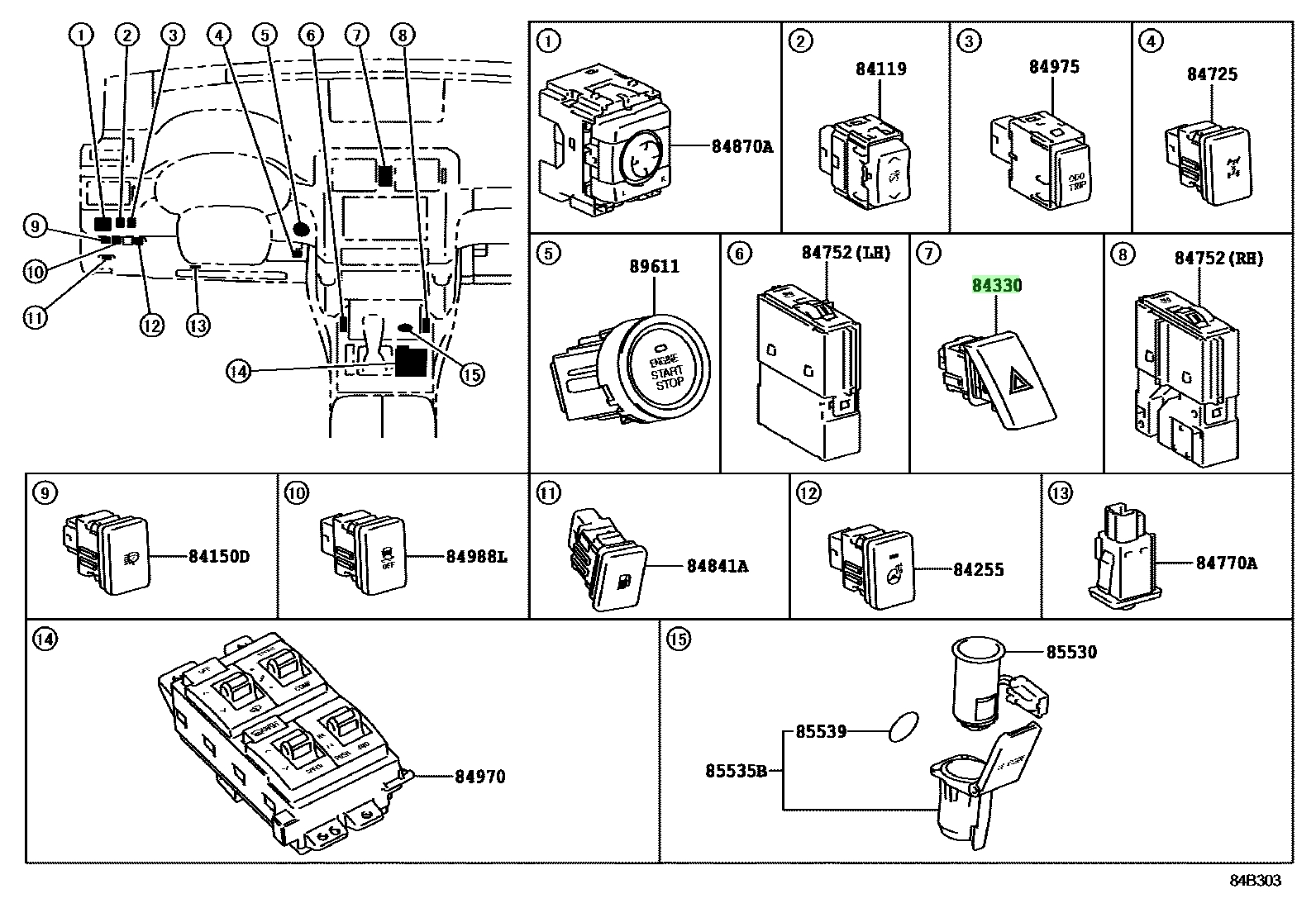 Buy Genuine Toyota 8433260470 (84332-60470) Switch Assy, Hazard Warning ...