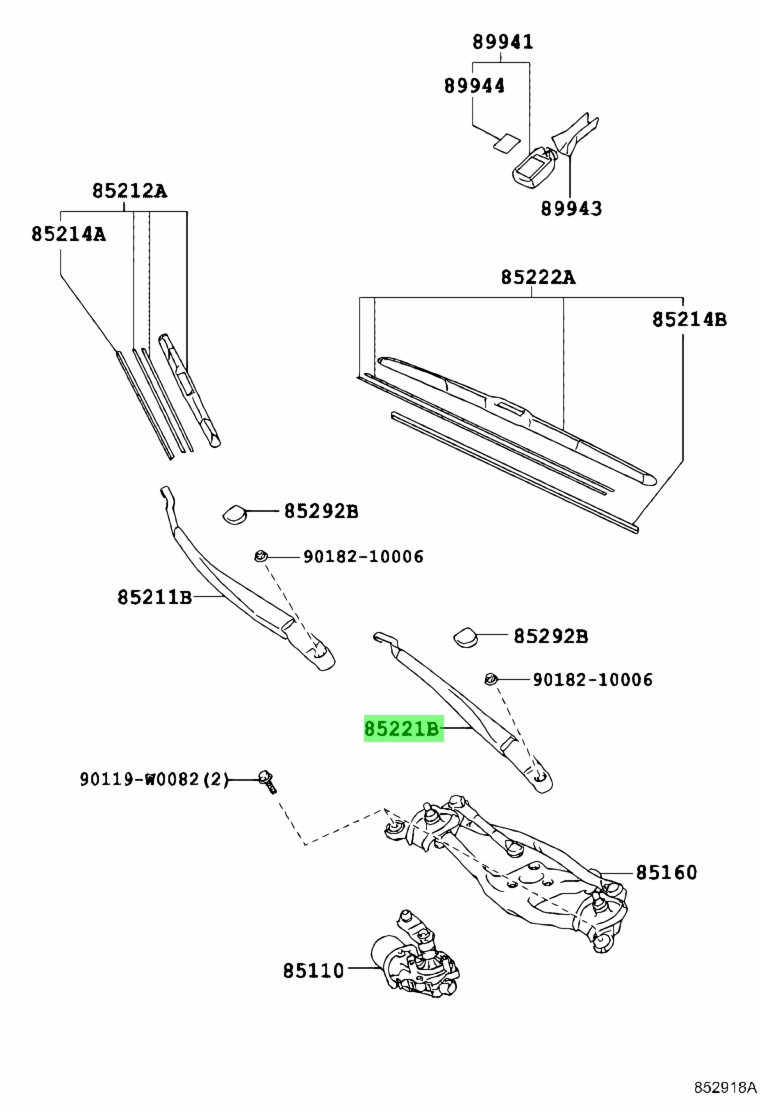 Buy Genuine Toyota 8522102310 (85221-02310) Arm, Front Wiper, Lh ...