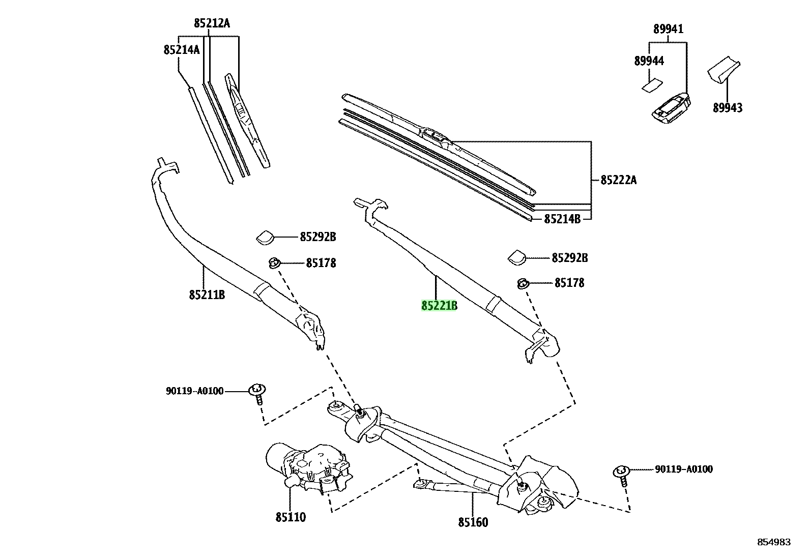 Buy Genuine Toyota 852210E180 (85221-0E180) Arm, Front Wiper, Lh ...