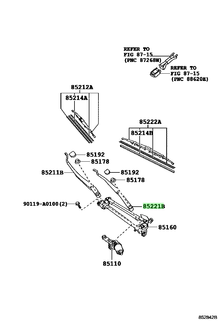 Buy Genuine Toyota 852210R010 (85221-0R010) Arm, Front Wiper, Lh ...