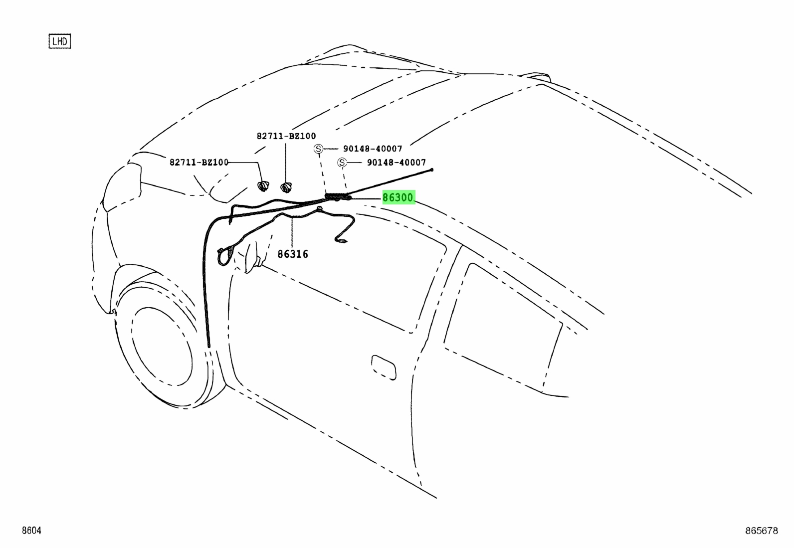 Buy Genuine Toyota 86300BZ130 (86300-BZ130) Antenna Assy, W/holder for ...