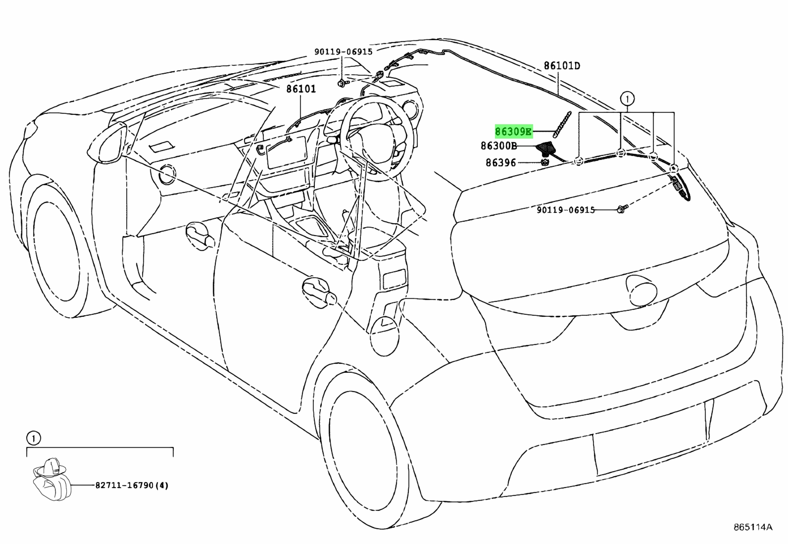 Buy Genuine Toyota 8630947020 (86309-47020) Pole Sub-Assy, Roof Antenna ...