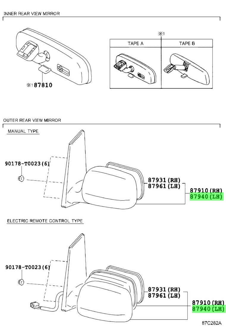 Buy Genuine Toyota 879400K230 (87940-0K230) Mirror Assy, Outer Rear ...
