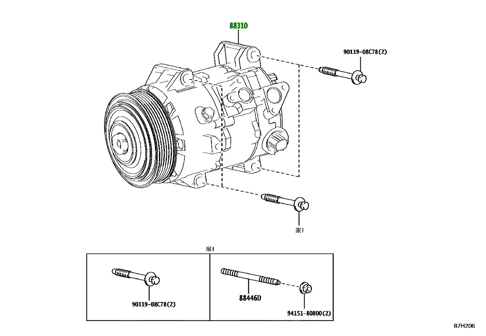 Buy Genuine Toyota 8831033430 (88310-33430) Compressor Assy, W/pulley ...