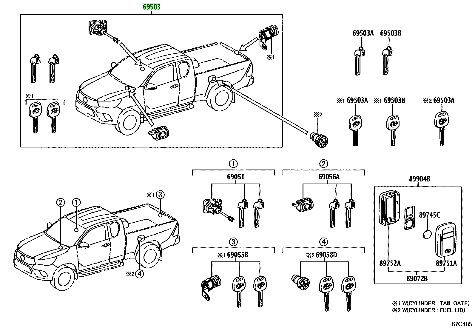 Buy Genuine Toyota 89704F0280 (89704-F0280) Cylinder Set, Lock. Photos ...