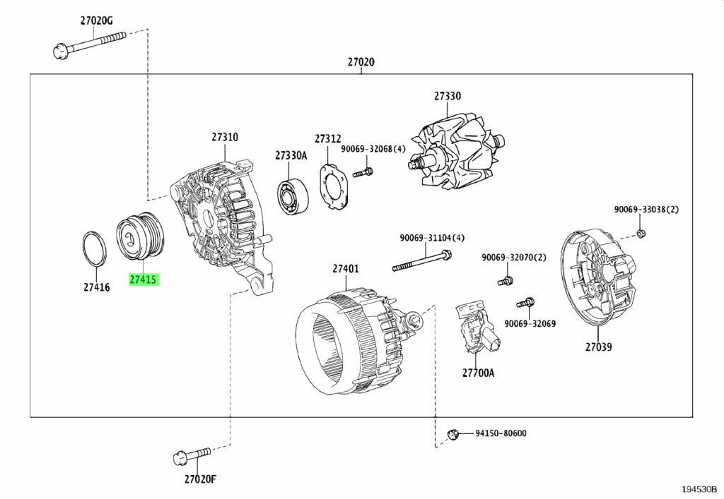 Genuine Toyota 27415-0W150 (274150W150) PULLEY, ALTERNATOR W/CLUTCH ...