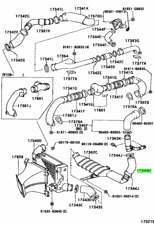 Buy Genuine Toyota 17344-46030 (1734446030) Hose, Air, No.4. Prices ...