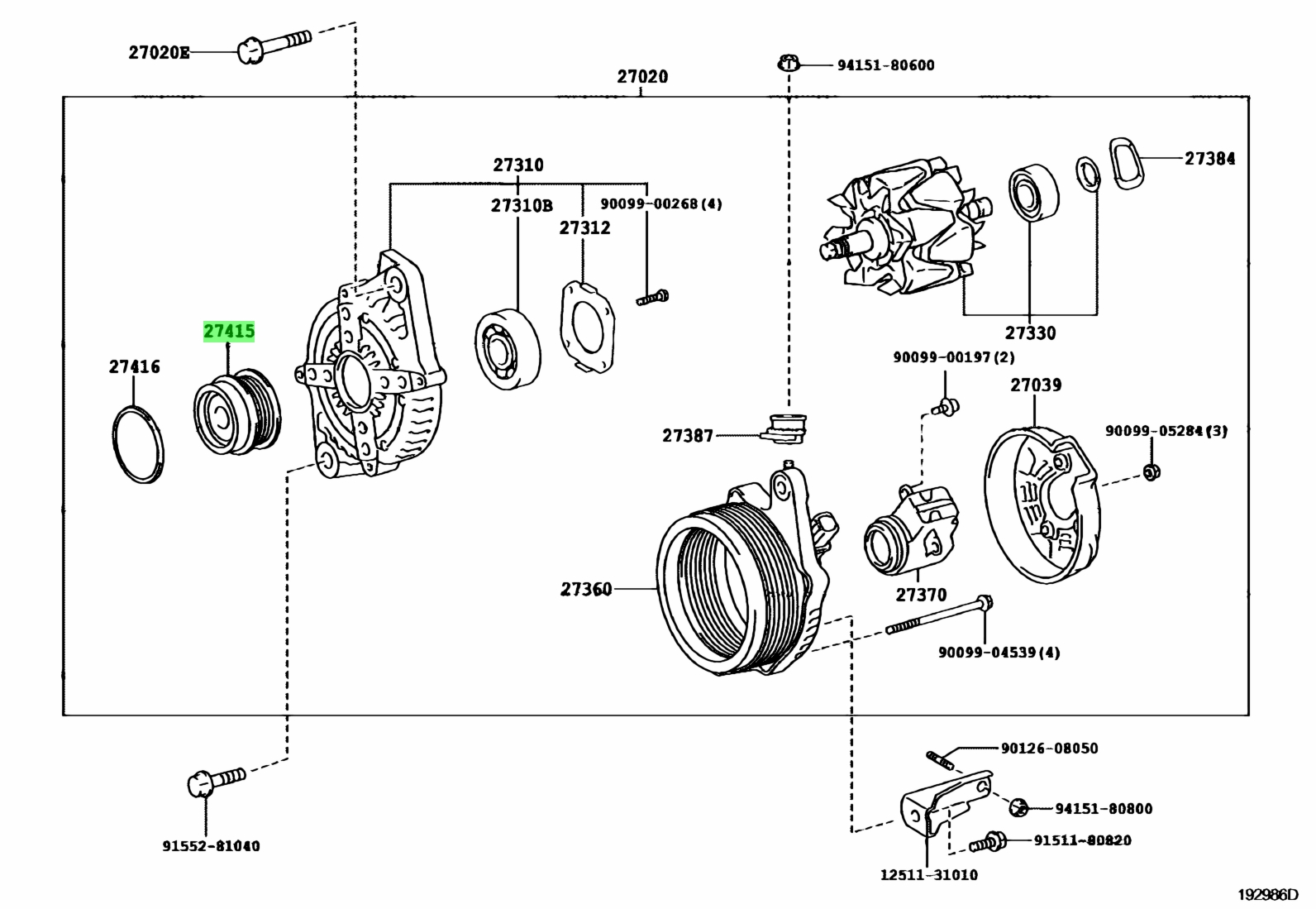 Genuine Toyota 27415-0W010 (274150W010) PULLEY, ALTERNATOR W/CLUTCH ...