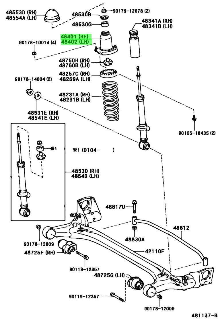 Toyota 48401-32020 (4840132020) Опора амортизатора RR RH TOYOTA COROLLA ...