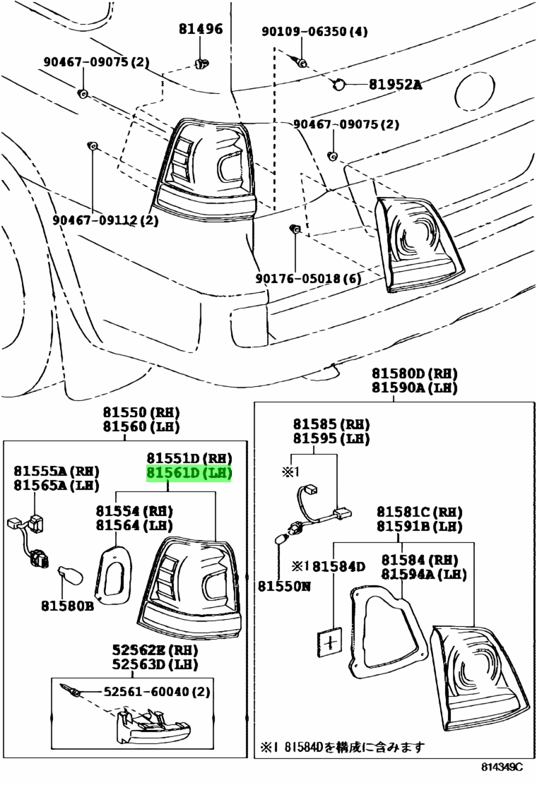 Genuine Toyota 81561-60750 (8156160750) LENS & BODY, REAR COMBINATION ...