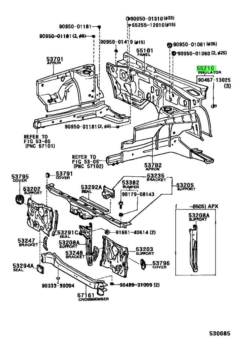 Buy Genuine Toyota 5521012200 (55210-12200) Insulator Assy, Dash Panel ...