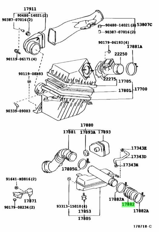 Buy Genuine Toyota 17882-75040 (1788275040) Hose, Air Cleaner, No.2 ...