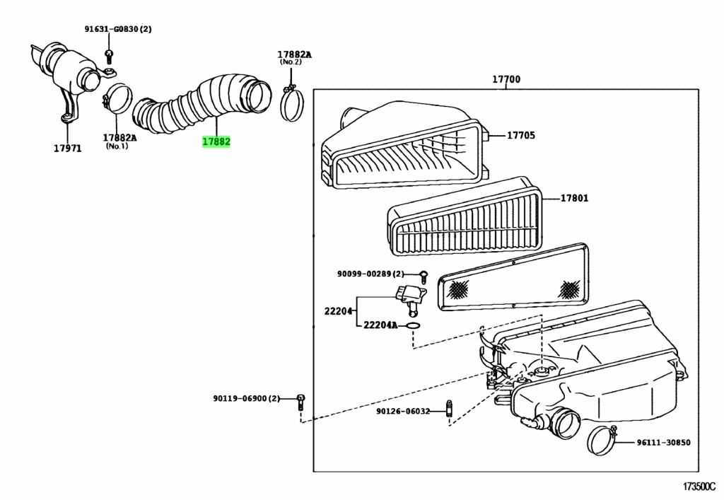 Buy Genuine Toyota 17882-75040 (1788275040) Hose, Air Cleaner, No.2 ...